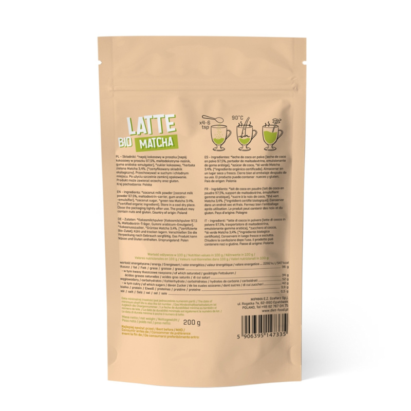 Matcha Latte Bio Vegan 200g | Cu Lapte Praf De Cocos